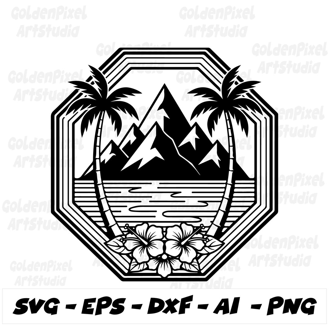 Island Beach Scene SVG | Palm Trees, Mountains (digital Download) - Etsy