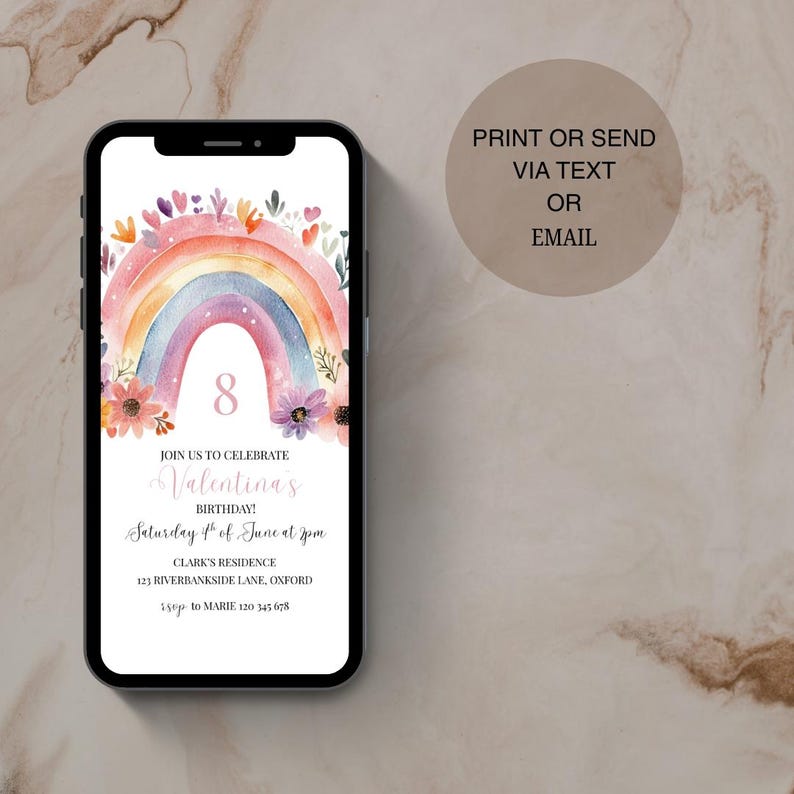 Boho Rainbow Birthday Invitation: Editable Canva Template (digital ...