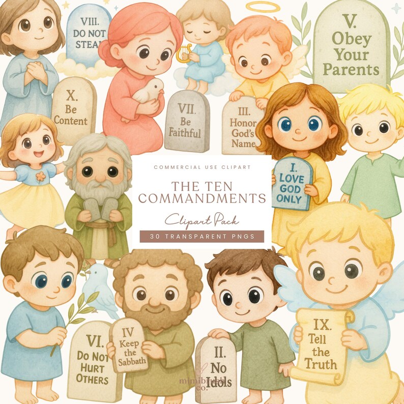 Ten Commandments Clipart: Christian Bible Story PNG Set for Kids ...