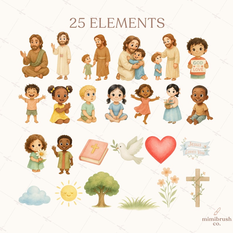 Jesus Teaching Children Clipart: Bible Storybook Pngs Set (digital ...