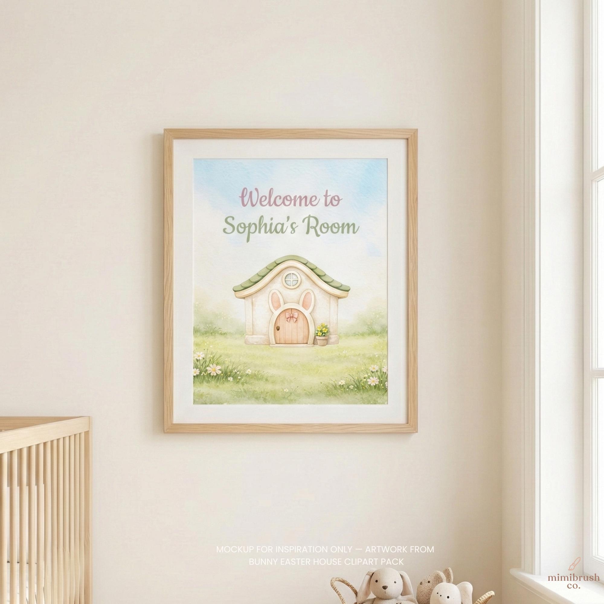Bunny Easter House Clipart: Watercolor Spring Cottage PNG Set (digital ...