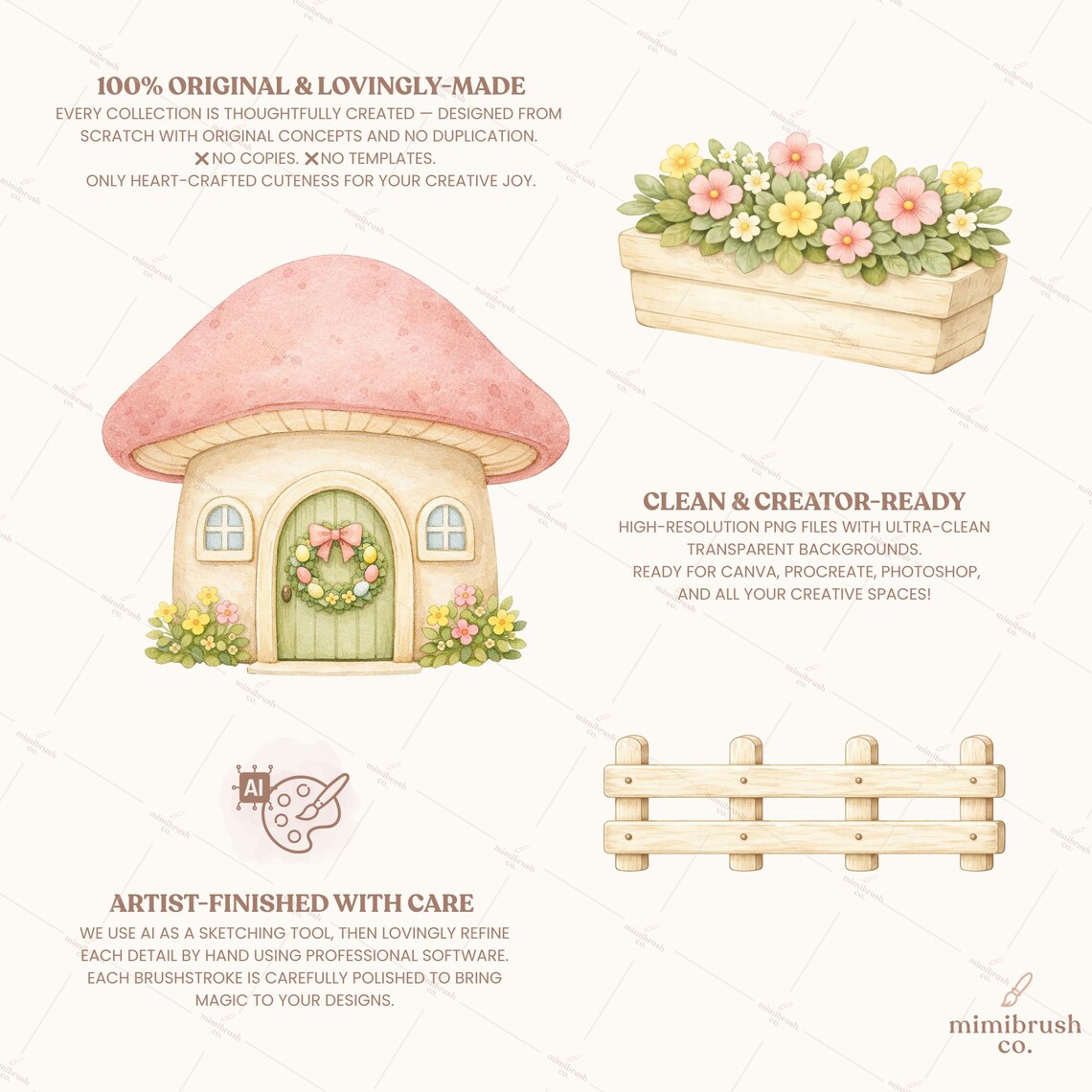Bunny Easter House Clipart: Watercolor Spring Cottage PNG Set (digital ...