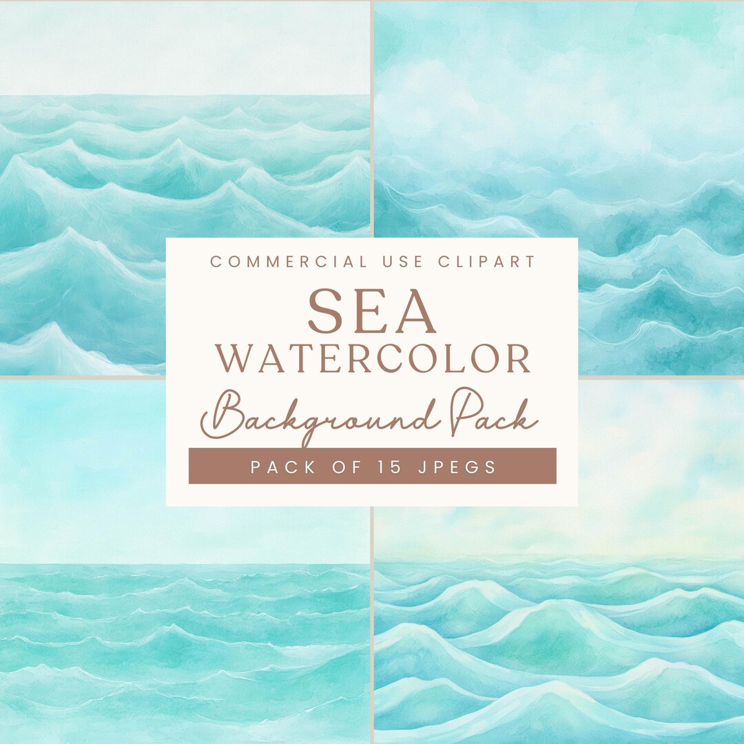 Watercolor Sea Background Pack: Ocean Wave Textures 15 JPEG 300 DPI ...