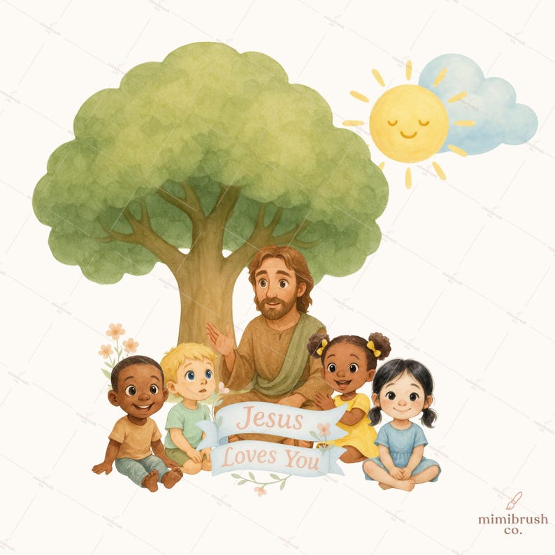 Jesus Teaching Children Clipart: Bible Storybook Pngs Set (digital ...