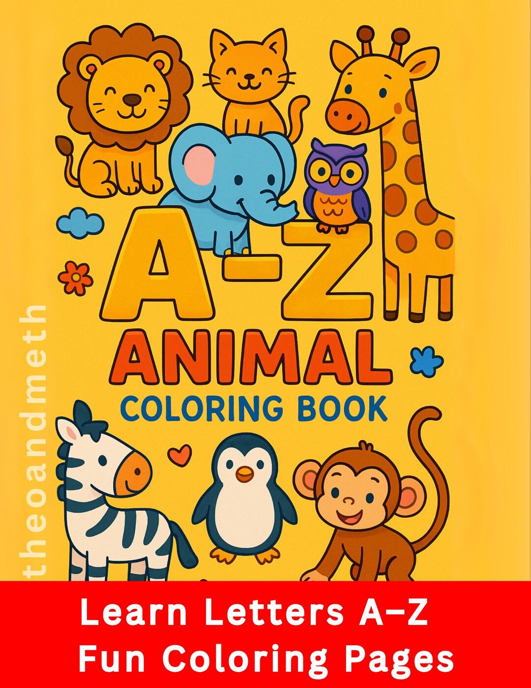 A–Z Animal Coloring Book Cover | Cute Cartoon Alphabet for Kids - Etsy