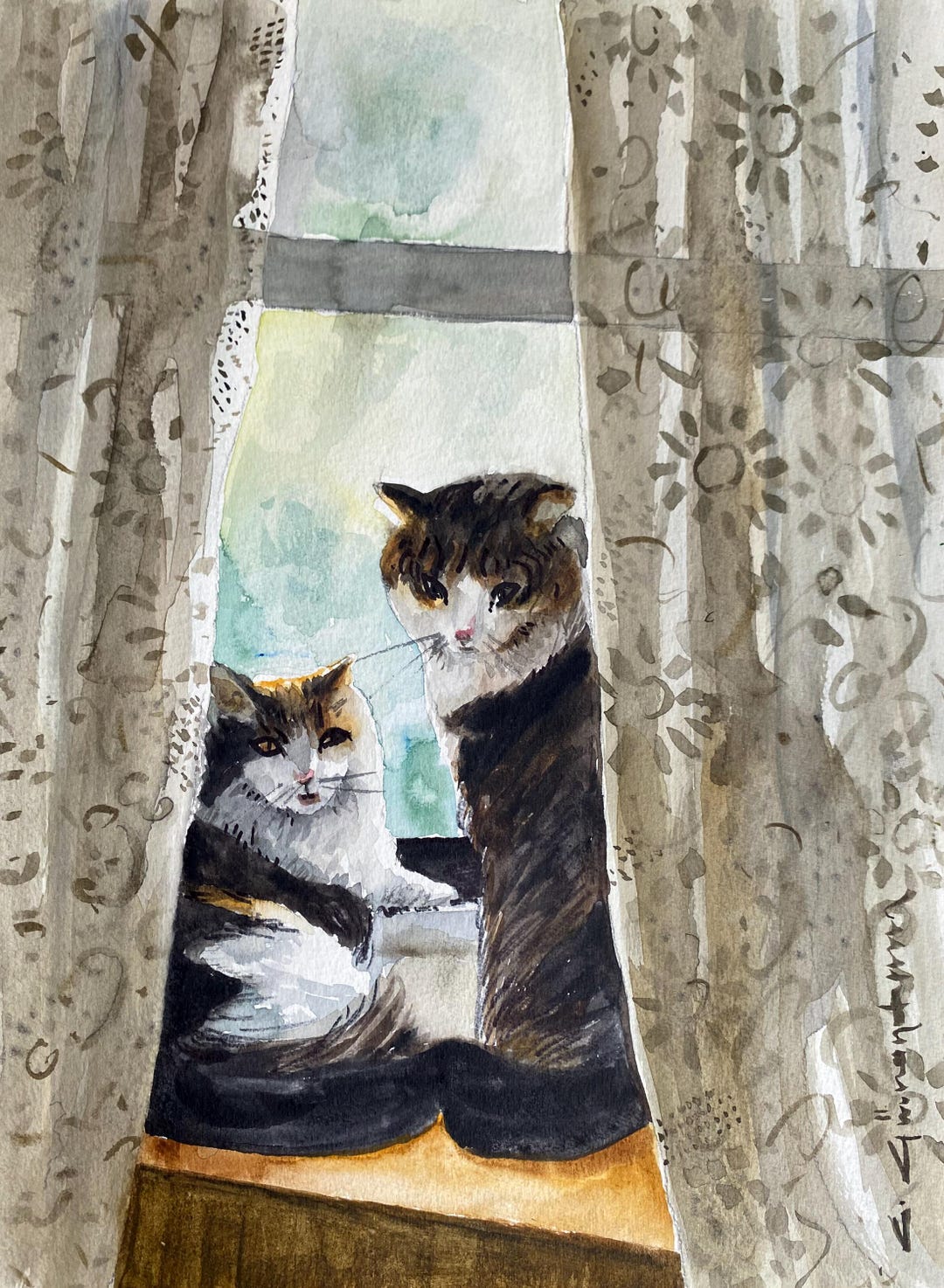Cats Waiting at the Window / Original Watercolor Painting - Etsy