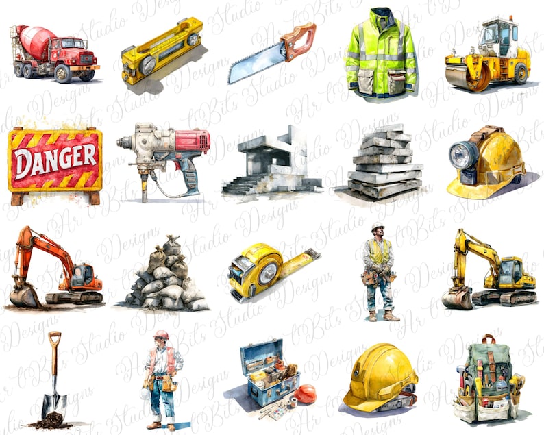 Watercolor Construction Clipart Bundle | Construction Vehicles PNG ...