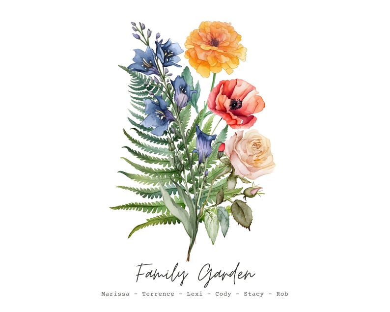 Custom Birth Flower Bouquet, Personalized Family Wall Art (digital ...
