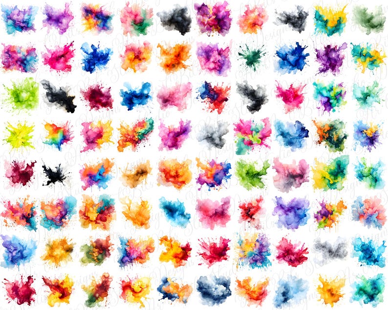 Watercolor Color Splash Clipart Bundle | Paint Splatter PNG | Alcohol ...