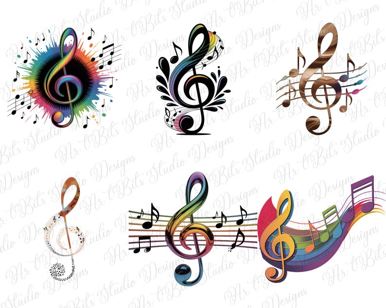 Musical Notes Clipart, Abstract Music Symbols PNG, Treble Clef Graphics ...