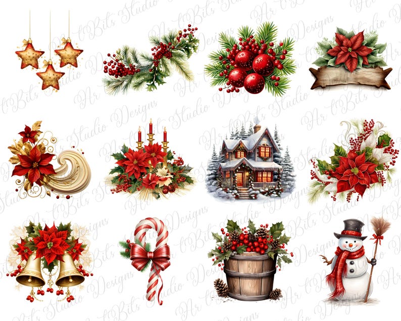 Watercolor Christmas Clipart , Holiday PNG, Christmas Ornaments, Cozy ...