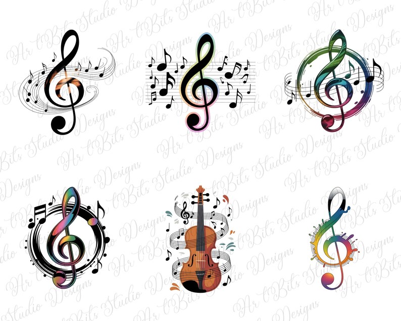 Musical Notes Clipart, Abstract Music Symbols PNG, Treble Clef Graphics ...
