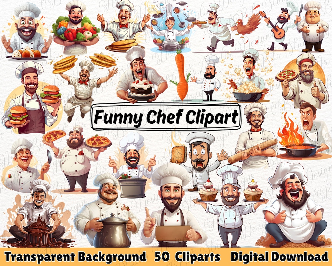 Funny Chef Clipart, Quirky Cooking PNG, Cartoon Chef Illustrations ...