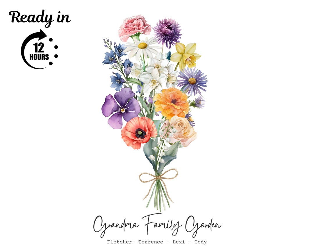 Custom Birth Flower Bouquet, Personalized Family Wall Art (digital ...