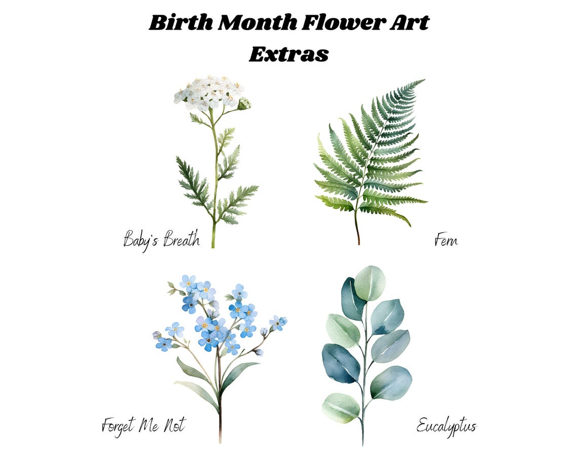 Custom Birth Flower Bouquet, Personalized Family Wall Art (digital ...