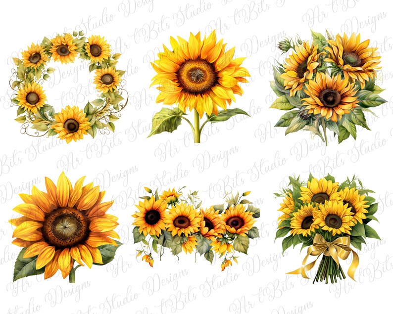 Sunflower Clipart, Yellow Flowers PNG, Watercolor Floral Pngs, Wreaths ...