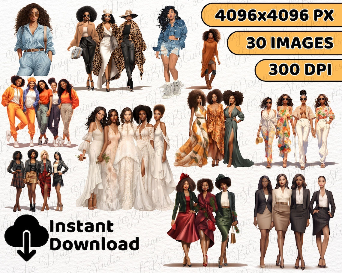 Sistas Clipart, Black Women, Afro Girl Boss, Black Queen Sisters ...