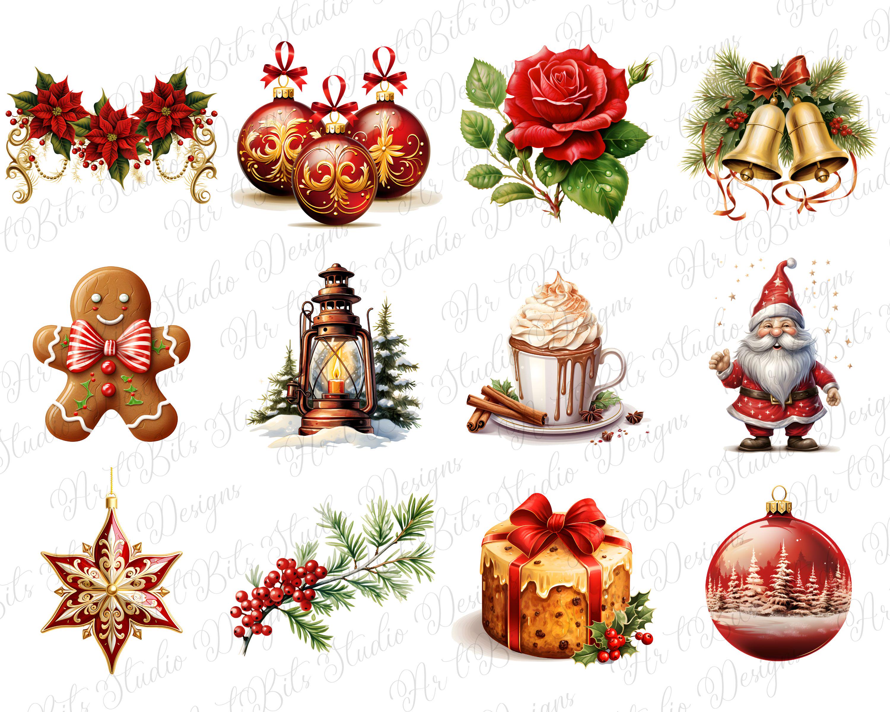 Watercolor Christmas Clipart , Holiday PNG, Christmas Ornaments, Cozy ...