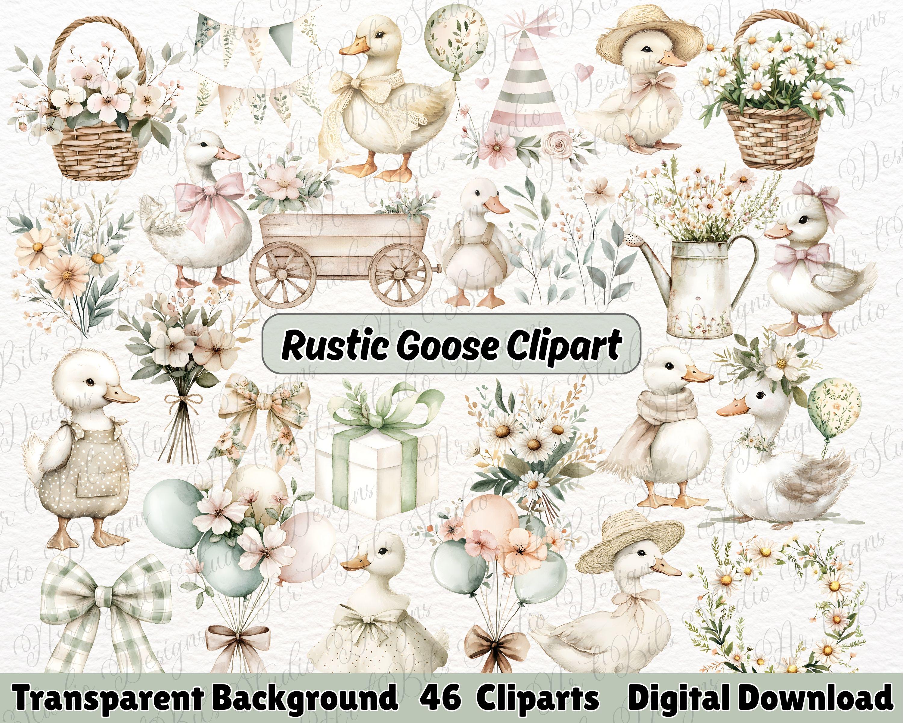 Watercolor Rustic Goose Clipart | Silly Goose Illustration | Spring ...