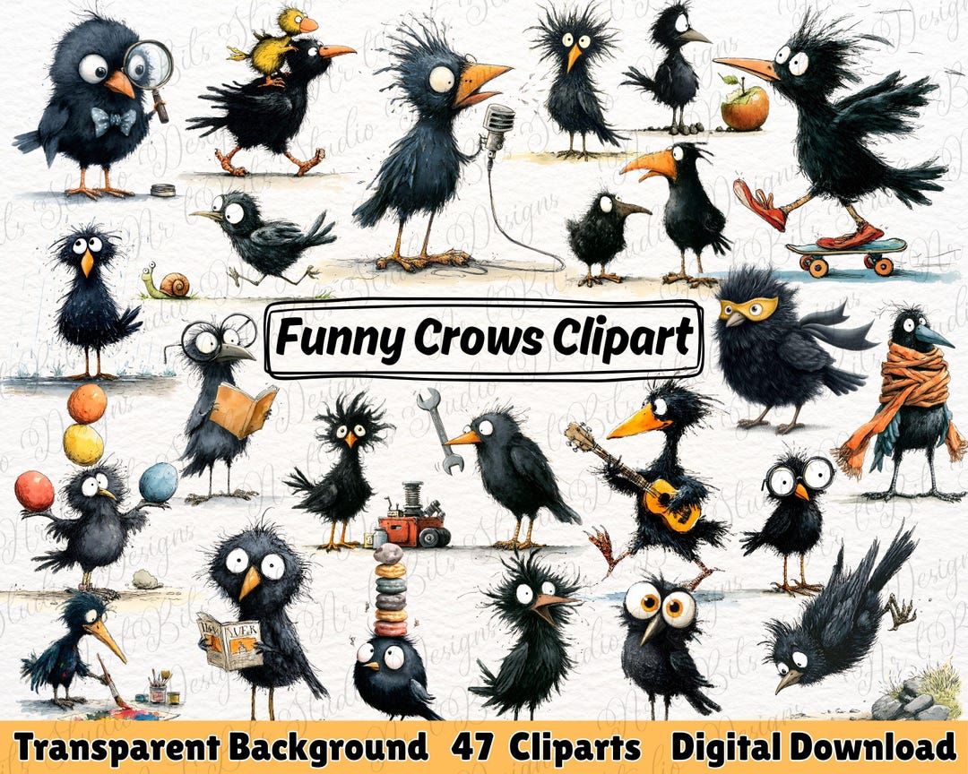 Funny Crows Clipart, Quirky Bird PNG, Whimsical Black Crow, Funny ...