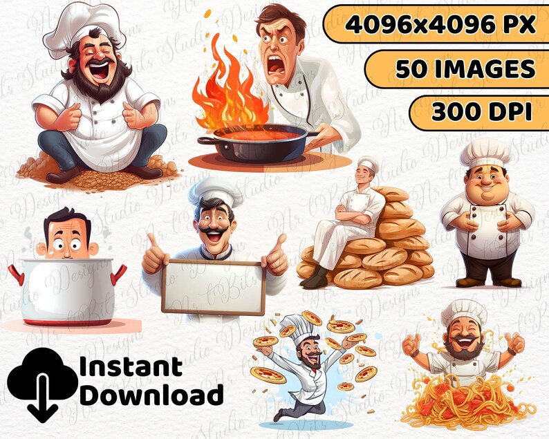 Funny Chef Clipart, Quirky Cooking PNG, Cartoon Chef Illustrations ...