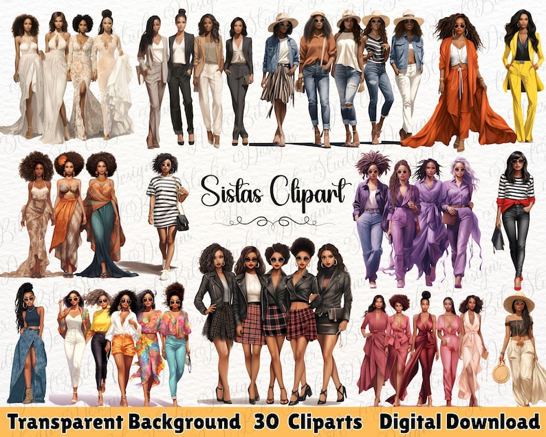 Sistas Clipart, Black Women, Afro Girl Boss, Black Queen Sisters ...