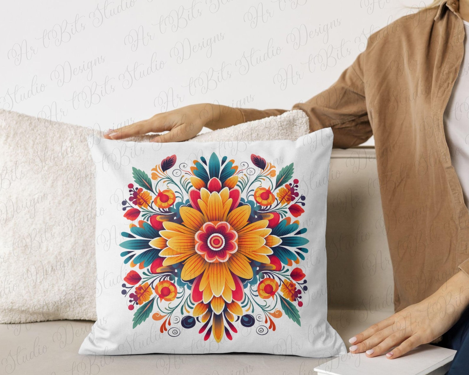 Watercolor Mexican Fiesta Flowers Clipart: Otomi Floral PNG, Commercial ...