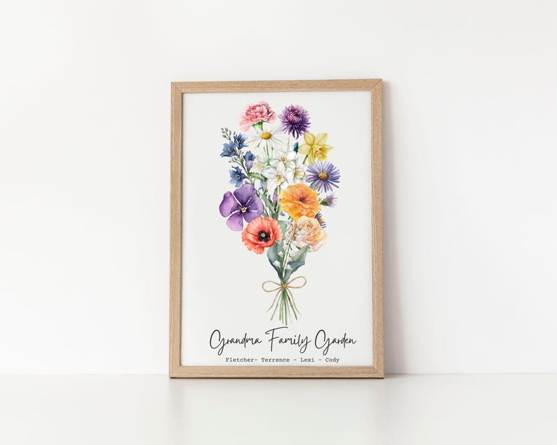 Custom Birth Flower Bouquet, Personalized Family Wall Art (digital ...
