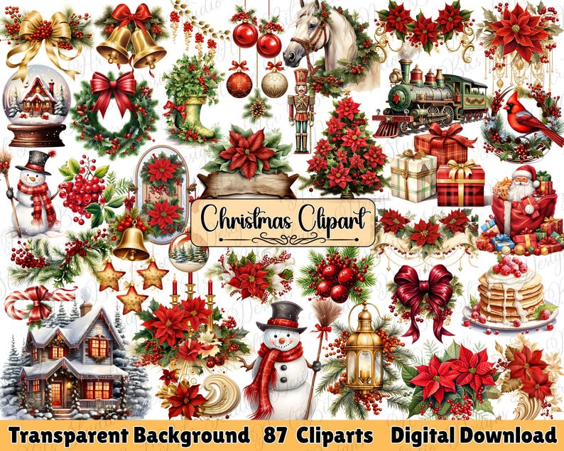 Watercolor Christmas Clipart , Holiday PNG, Christmas Ornaments, Cozy ...