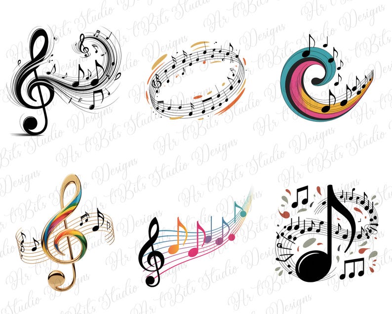 Musical Notes Clipart, Abstract Music Symbols PNG, Treble Clef Graphics ...