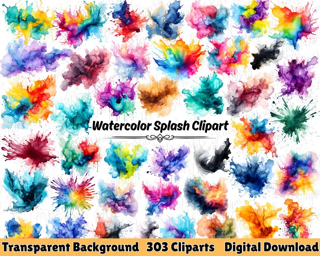 Watercolor Color Splash Clipart Bundle | Paint Splatter PNG | Alcohol ...