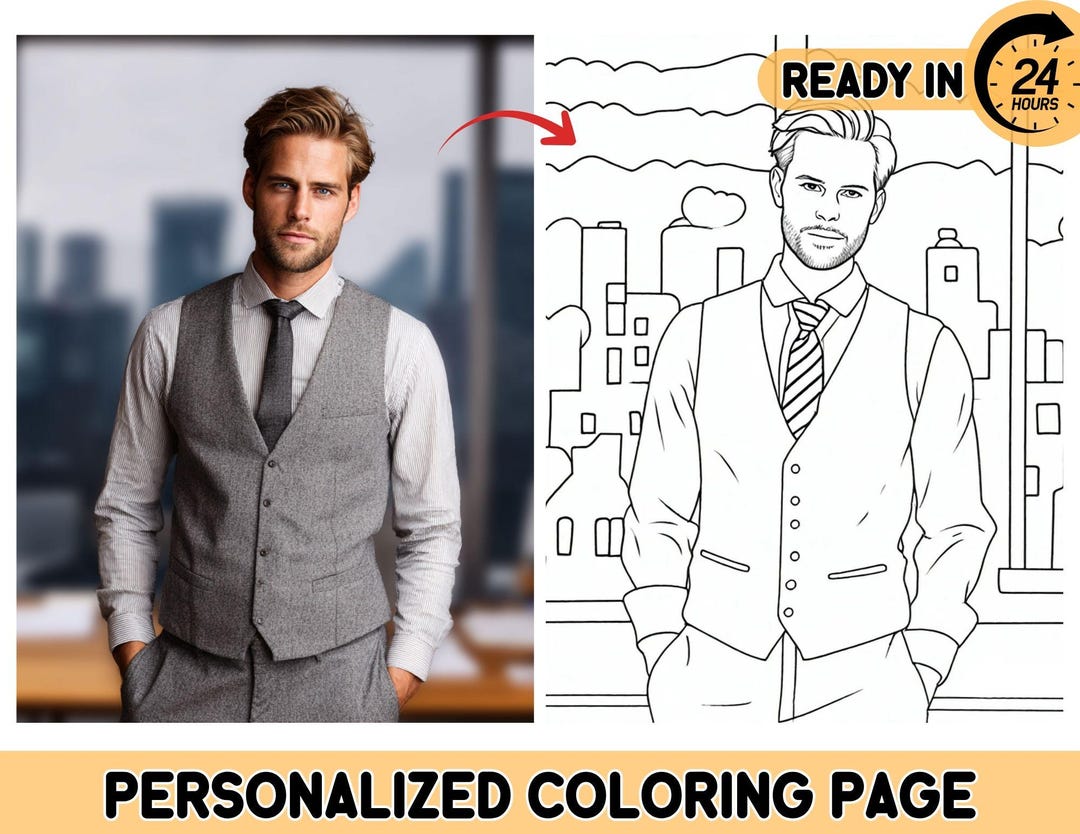 Personalized Photo Coloring Page, Custom Sketch Art (digital Download ...