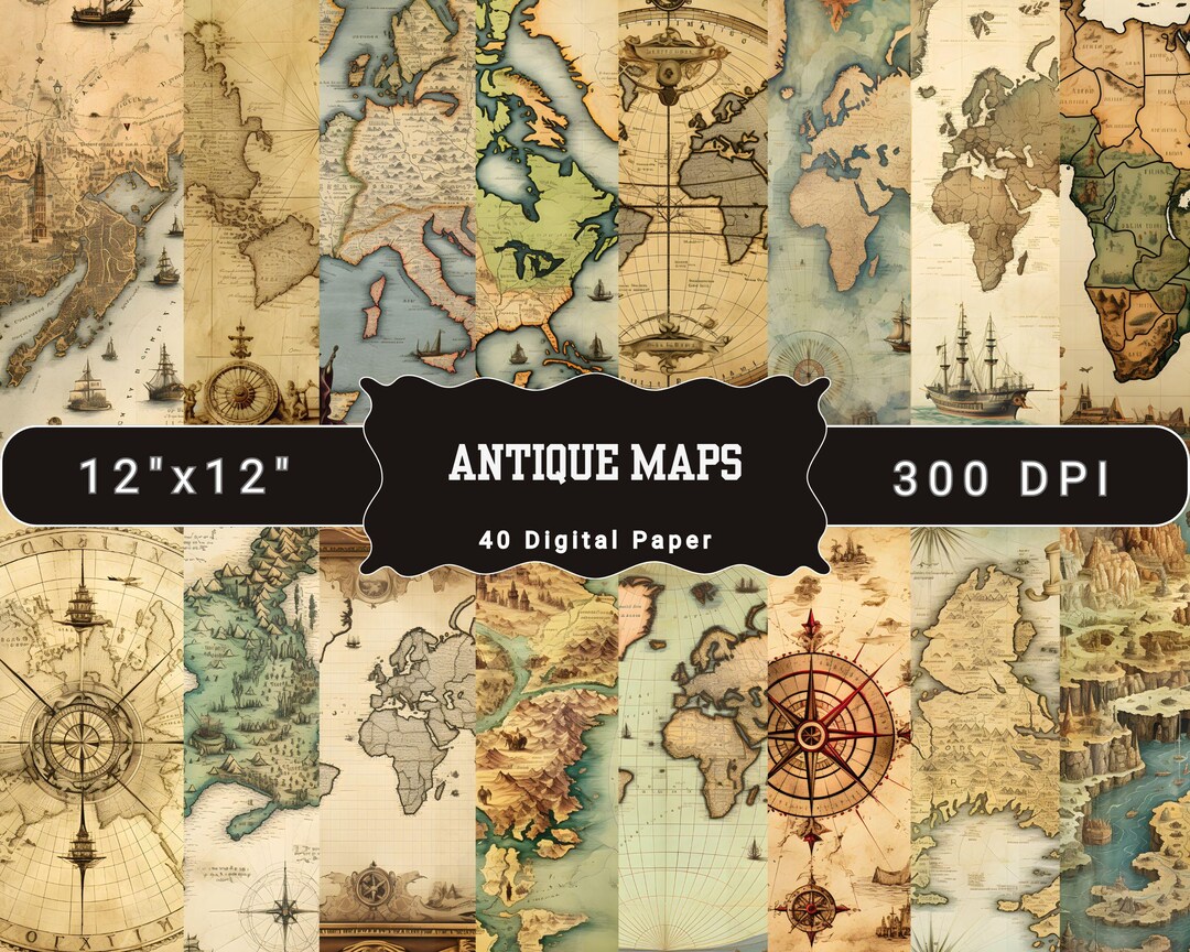 Antique Maps Digital Paper | Vintage World Map Printable | Old Aged ...