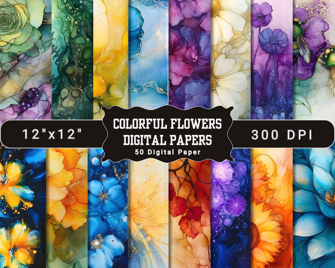 Colorful Flowers Digital Papers, Watercolor Floral Backgrounds, Summer ...
