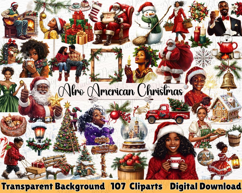 African American Christmas Clipart | Black Santa PNG | Holiday ...