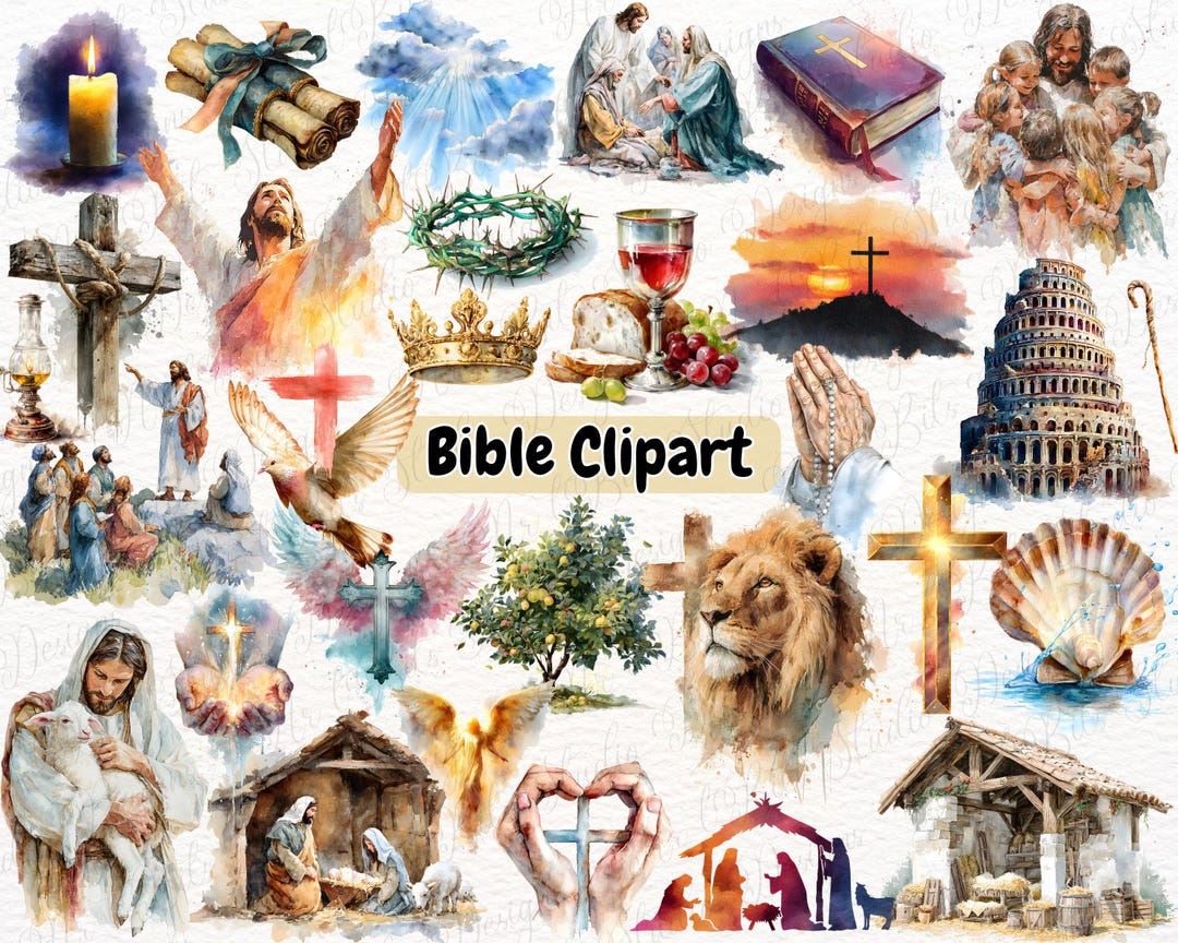 Watercolor Bible Clipart Bundle | Christian PNG Illustrations | Cross ...