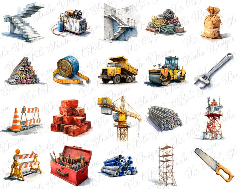 Watercolor Construction Clipart Bundle | Construction Vehicles PNG ...