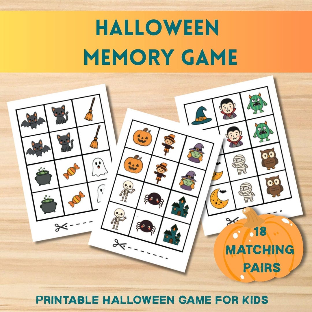Halloween Memory Game | Printable Matching Pairs for Kids (instant ...