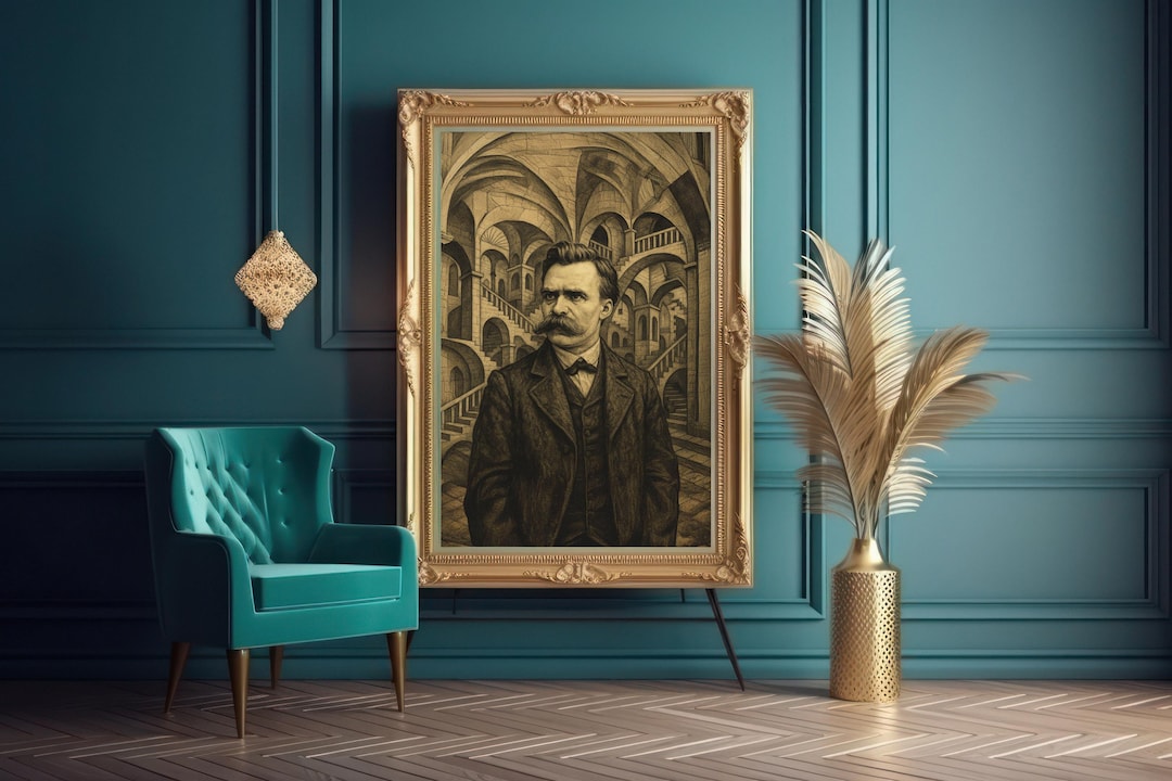 Friedrich Nietzsche Philosophy Portrait Printable Wall Art Escher Style ...