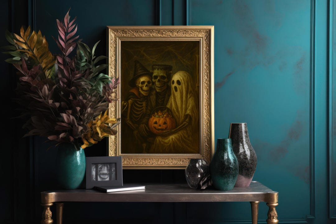 Halloween Trio Poster– Gothic Spooky Wall Art – Skeleton Witch ...