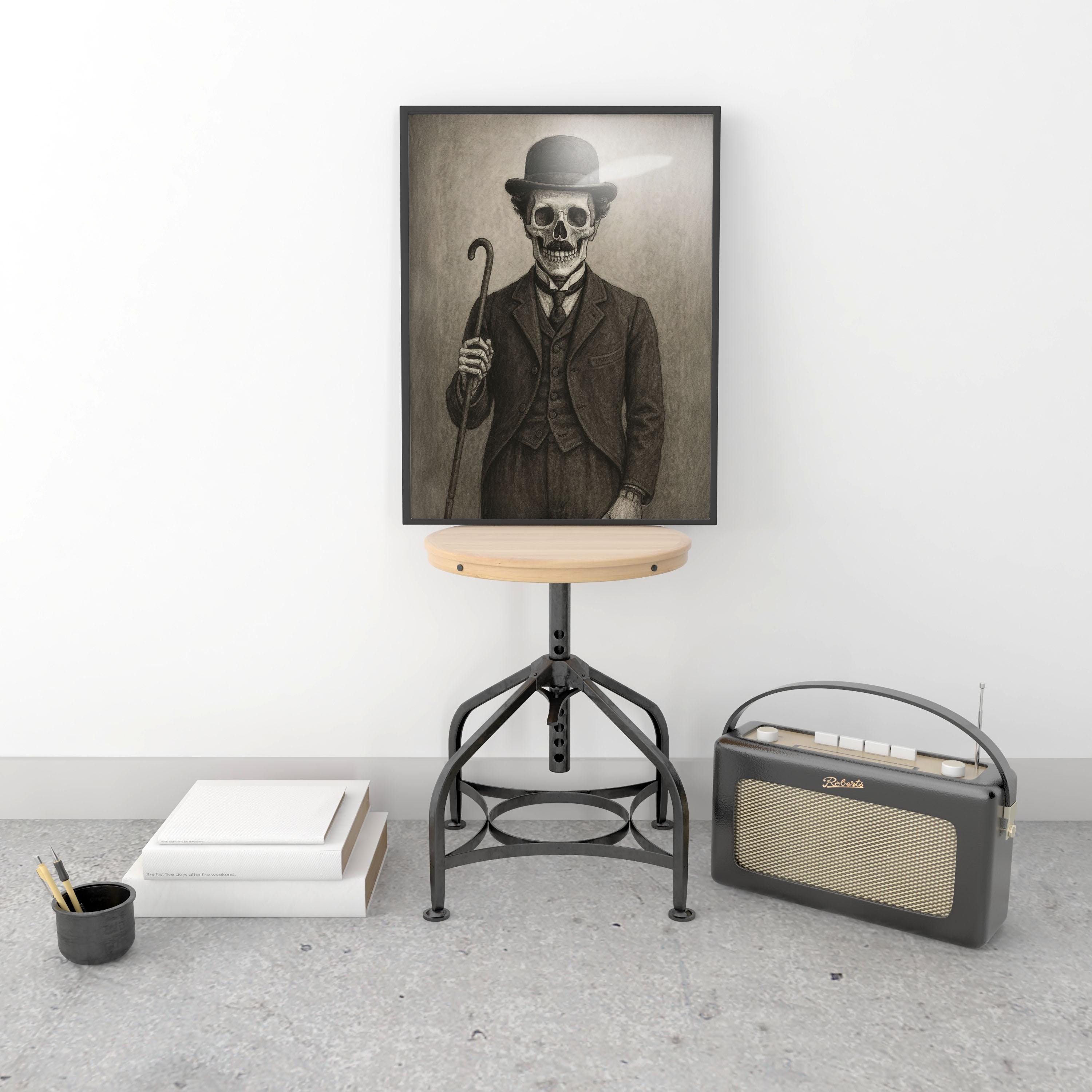 Skeleton Charlie Chaplin Poster – Gothic Silent Film Wall Art – Dark ...