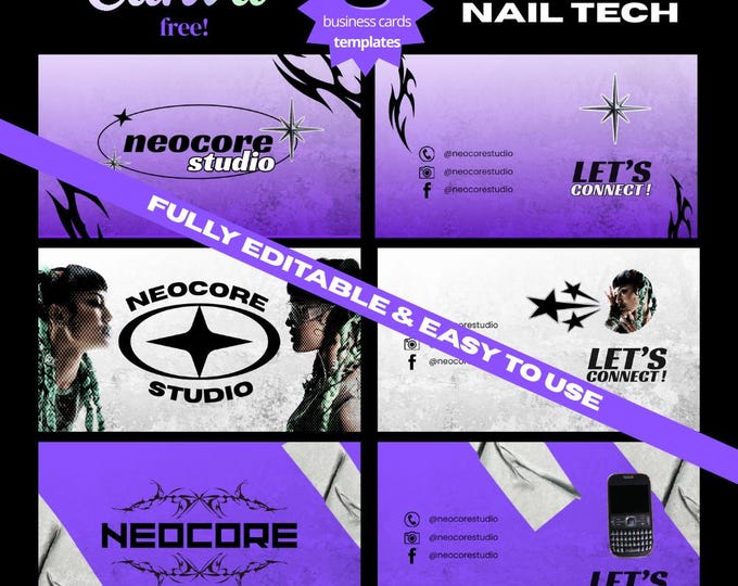 Y2K Nail Tech Business Card Templates: Chrome Neotribal (canva Editable ...