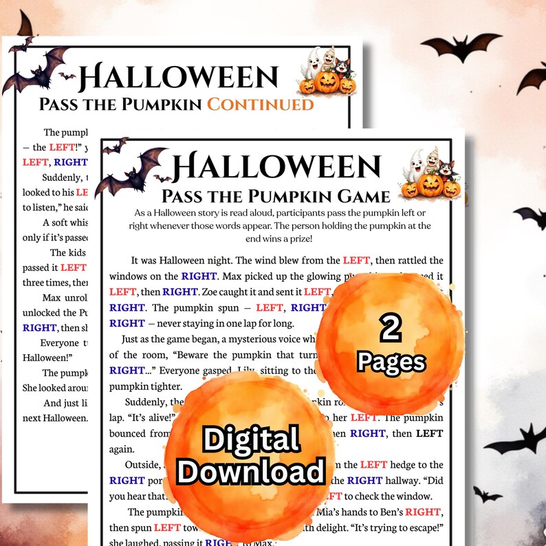 Pass the Pumpkin Halloween Game: Fun Left Right Story (PDF Download) - Etsy