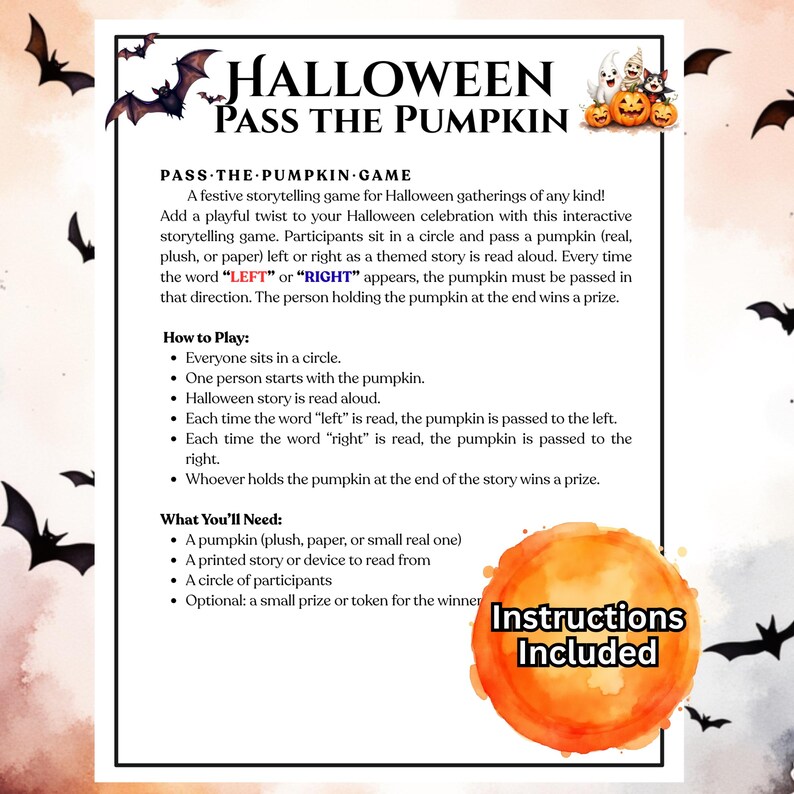 Pass the Pumpkin Halloween Game: Fun Left Right Story (PDF Download) - Etsy