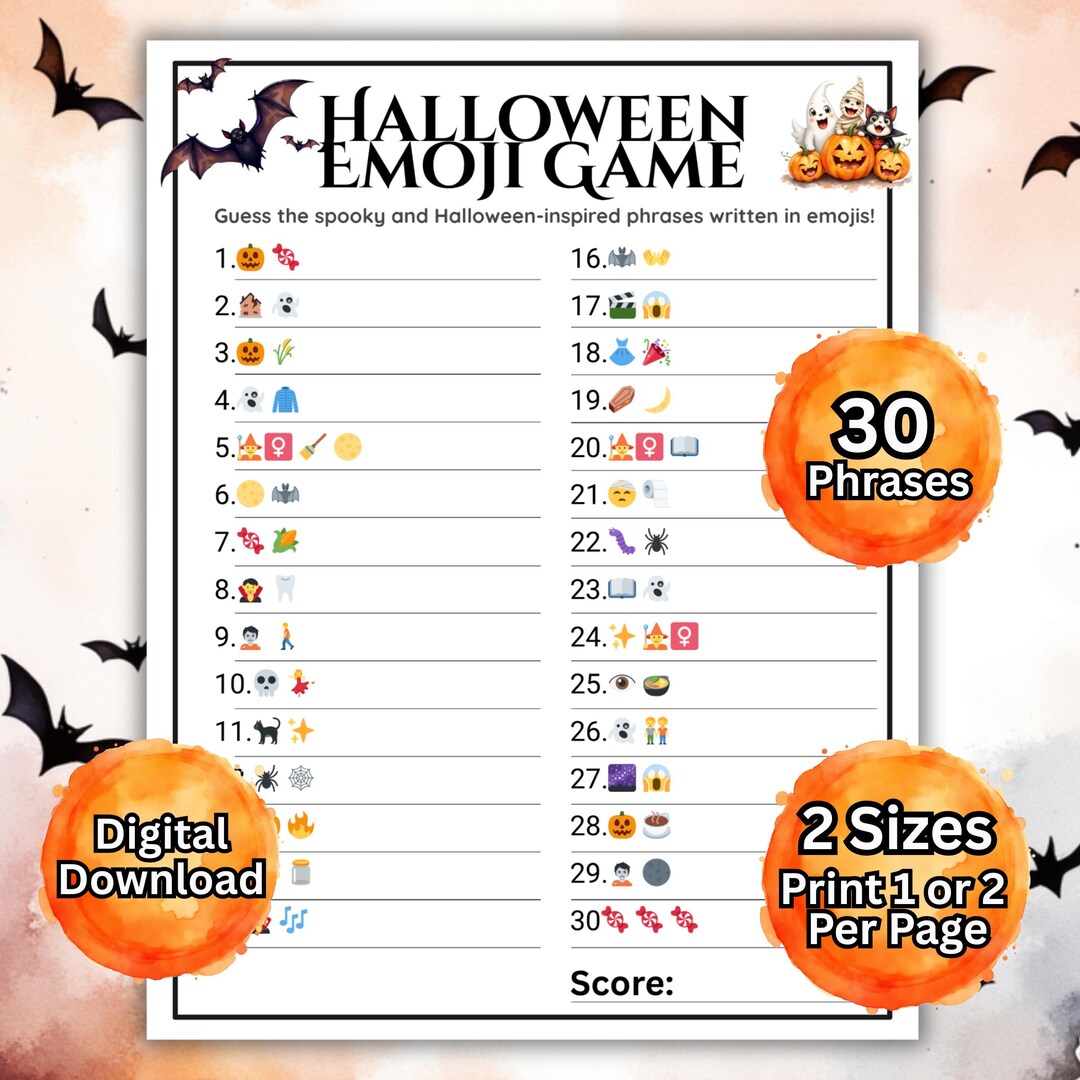 Halloween Emoji Game: Printable Party Activity (digital Download ...