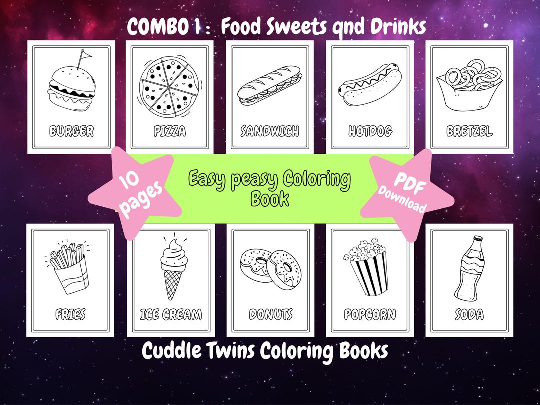 Printable Food & Sweets Coloring Book Relaxing Activity for Kids PDF ...