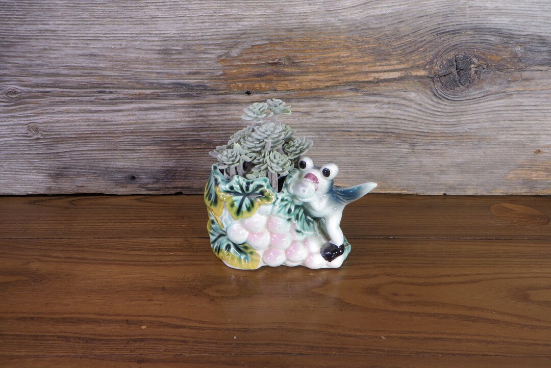 Vintage Frog Planter Whimsical Flying Frog Small Planter With Fruit ...
