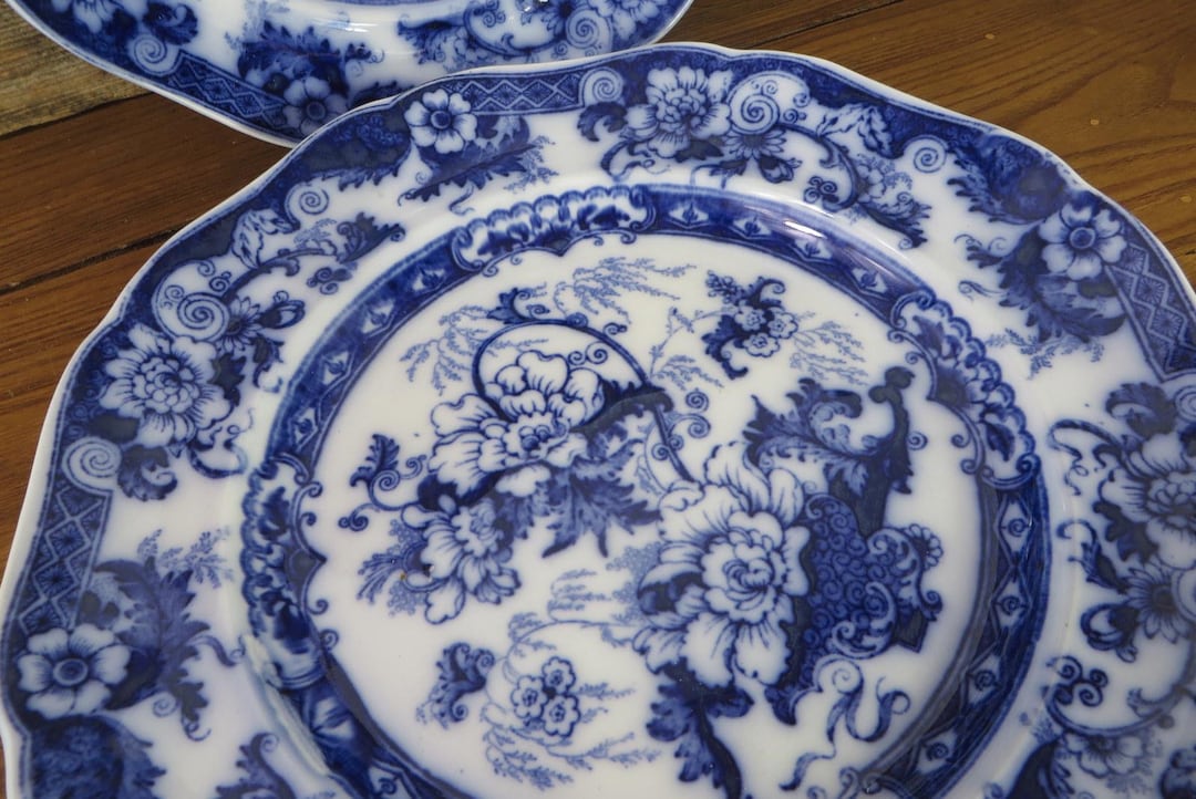 Antique Cauldon Bentick Flow Blue Dinner Plates English Stoneware China ...