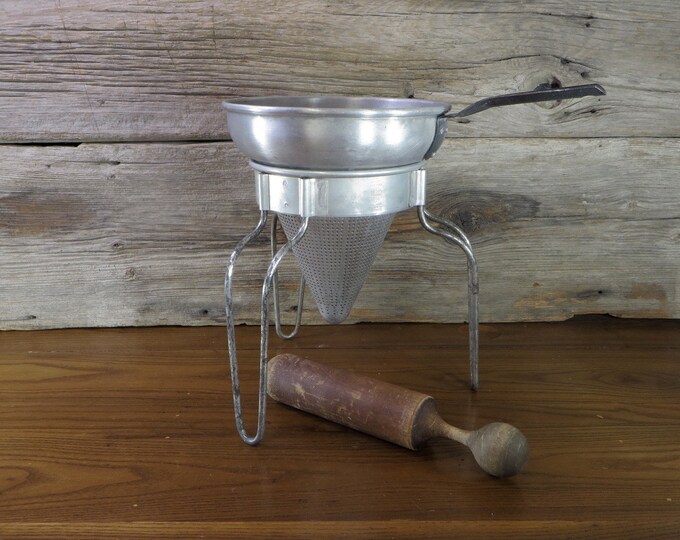 Vintage Wearever Strainer on Stand With Wooden Pestle Berry Strainer ...