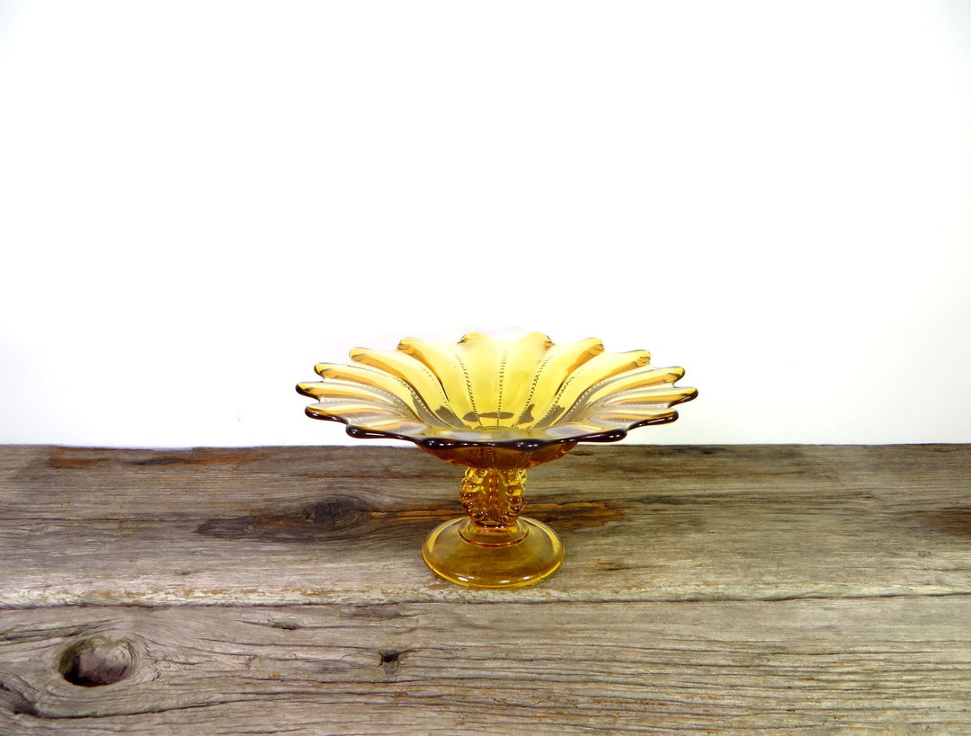 Amber Glass Compote Elegant Amber Footed Bowl Vintage Fall Home Decor ...